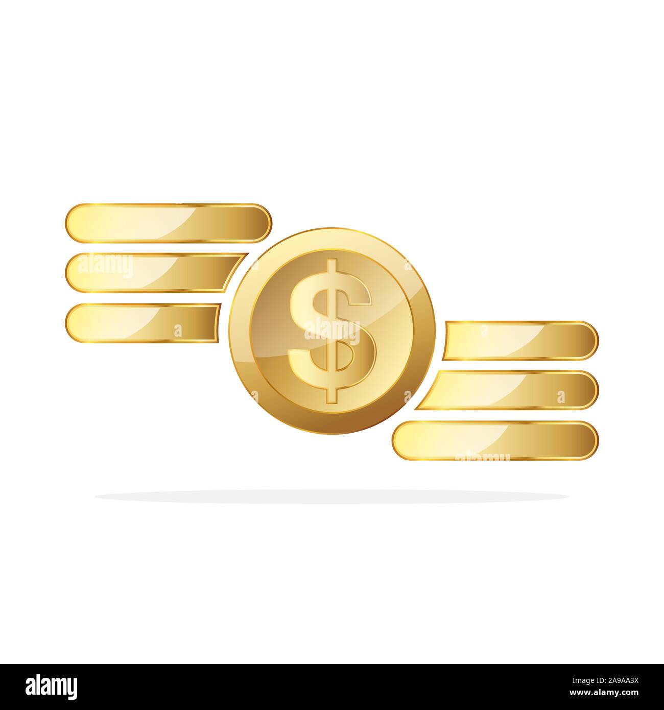 Gold dollar coins. Vector illustration. Golden dollar coins on white ...