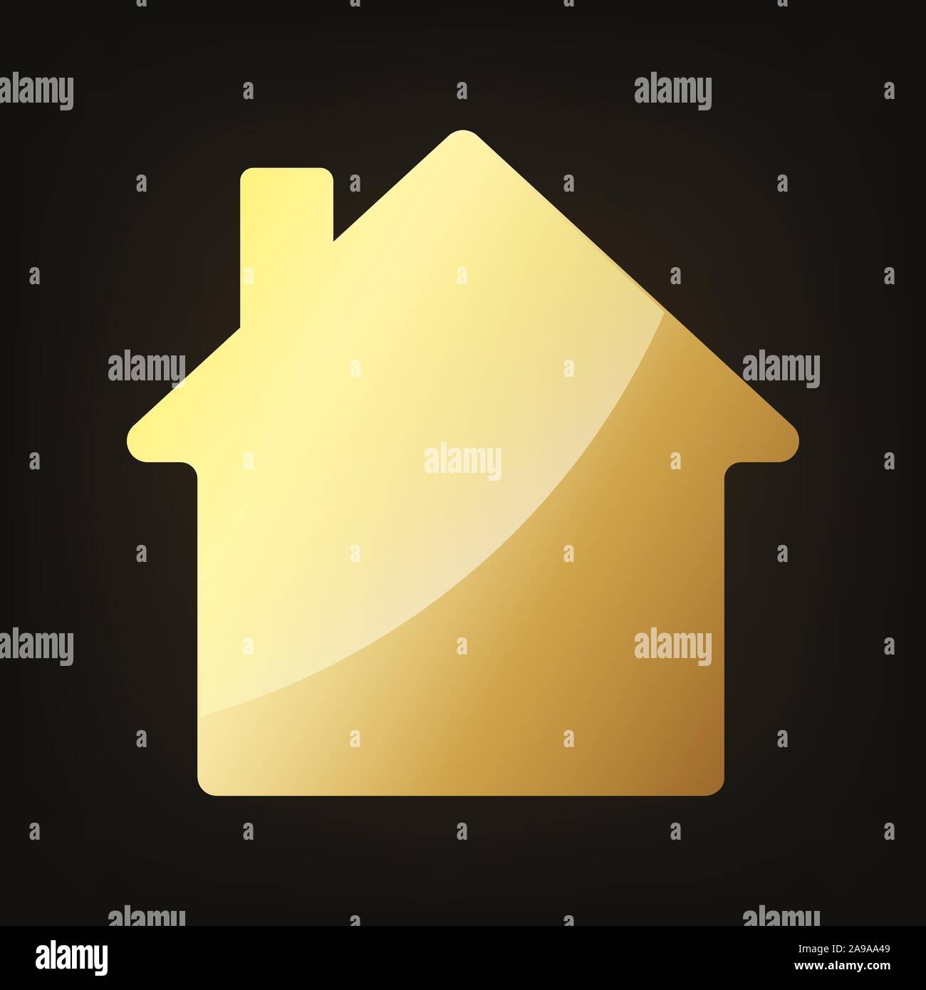 Gold house icon. Vector illustration. Golden house isolated on dark ...