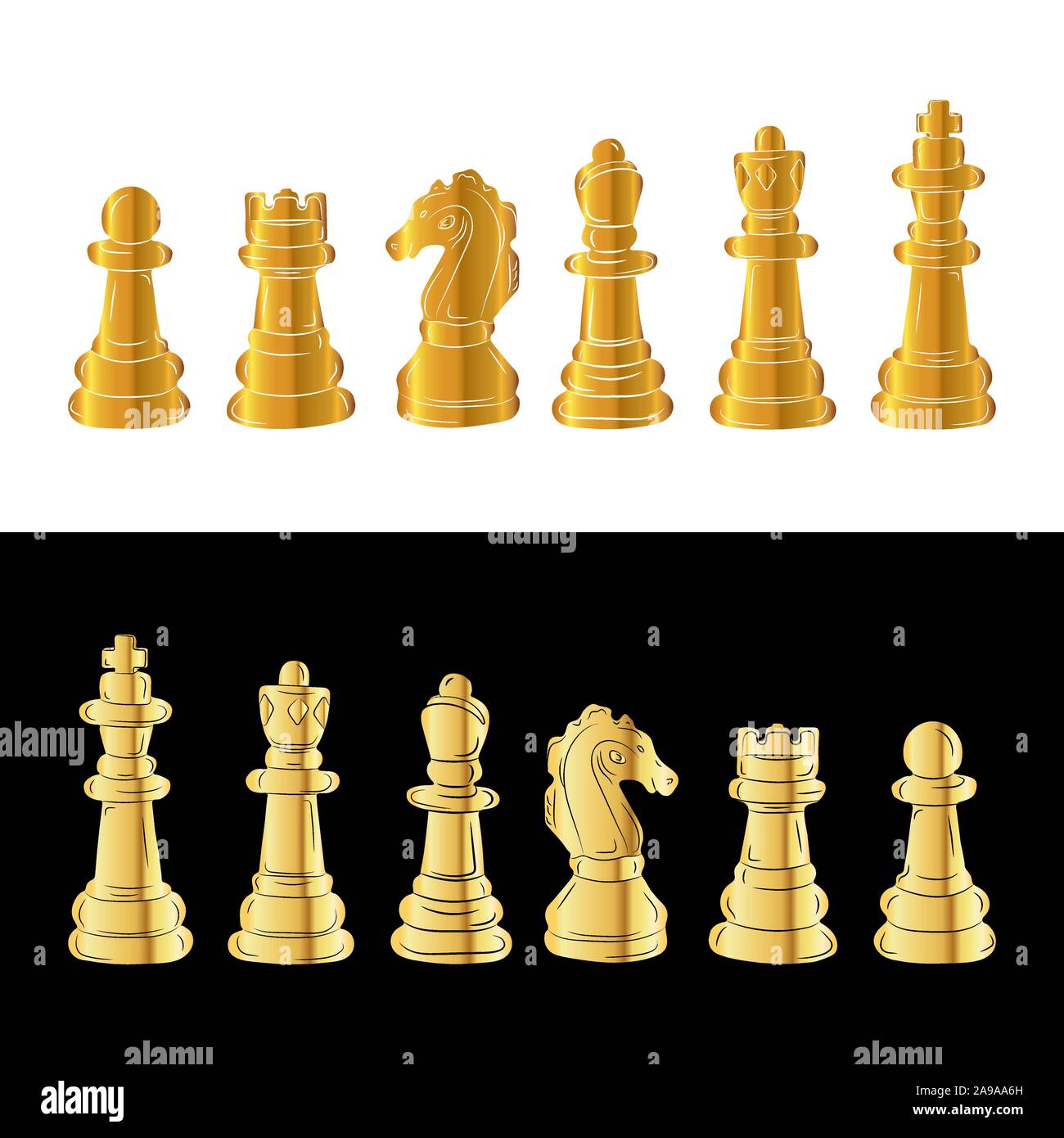 Set of gold chess figures. Vector illustration. Golden chess pieces on ...
