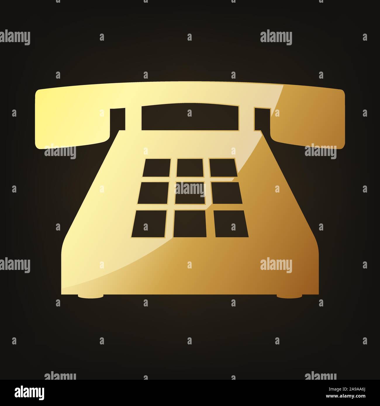 Gold phone icon. Vector illustration. Retro phone sign on dark ...