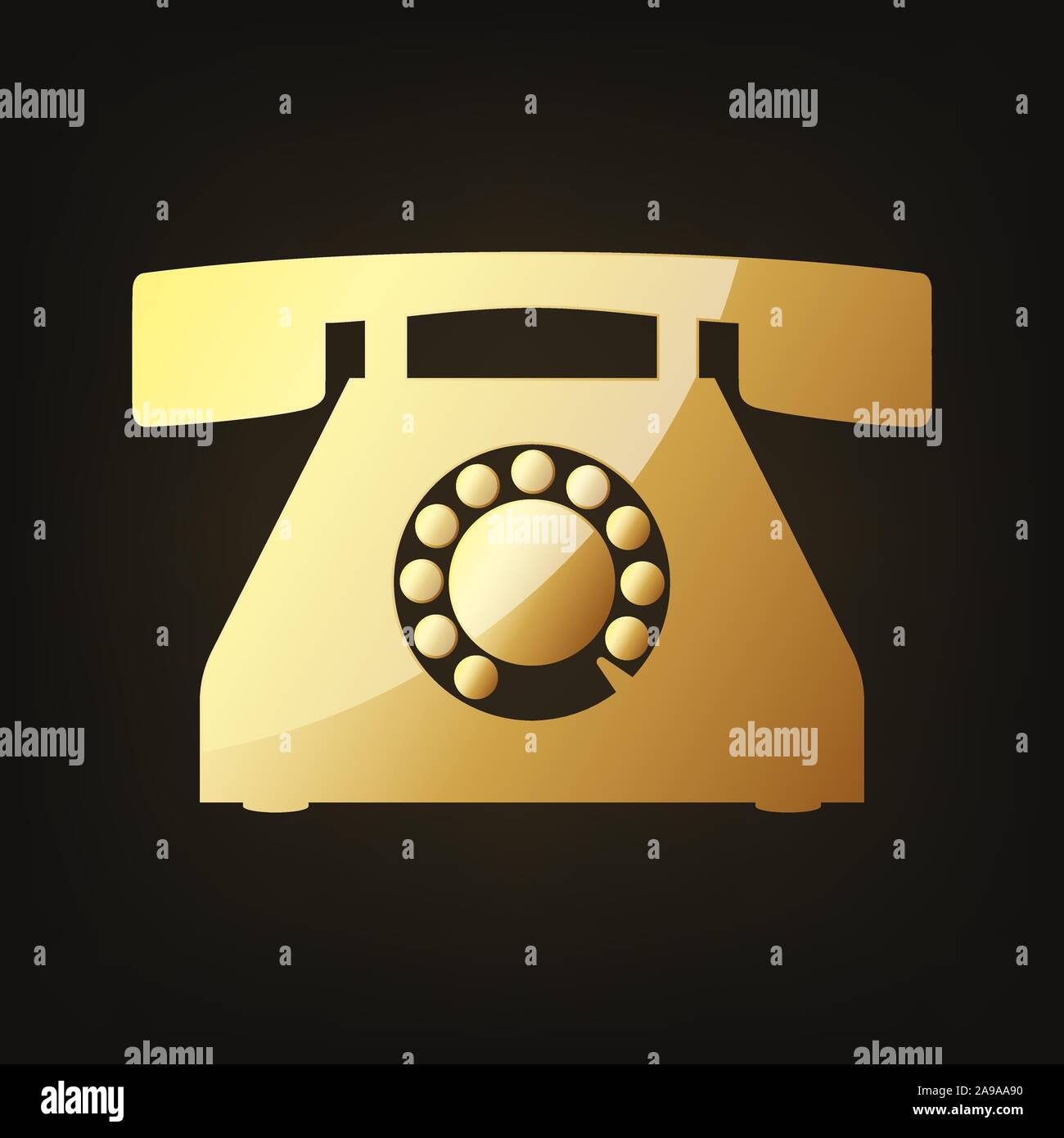Gold phone icon. Vector illustration. Retro phone sign on dark ...