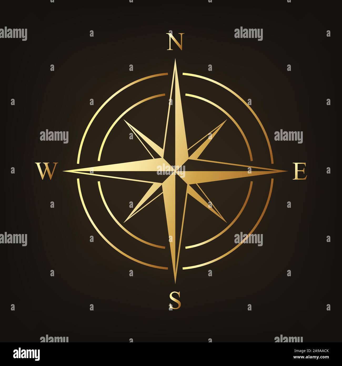 Gold compass icon. Vector illustration. Compass sign on dark background ...