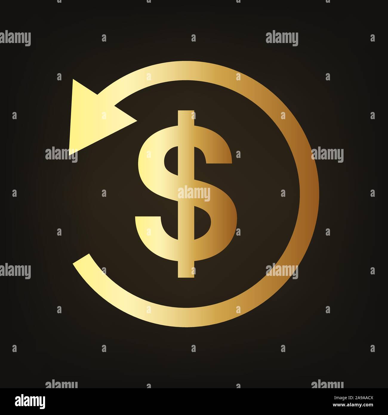 Gold cash back icon. Vector illustration. Gold money back symbol, on ...