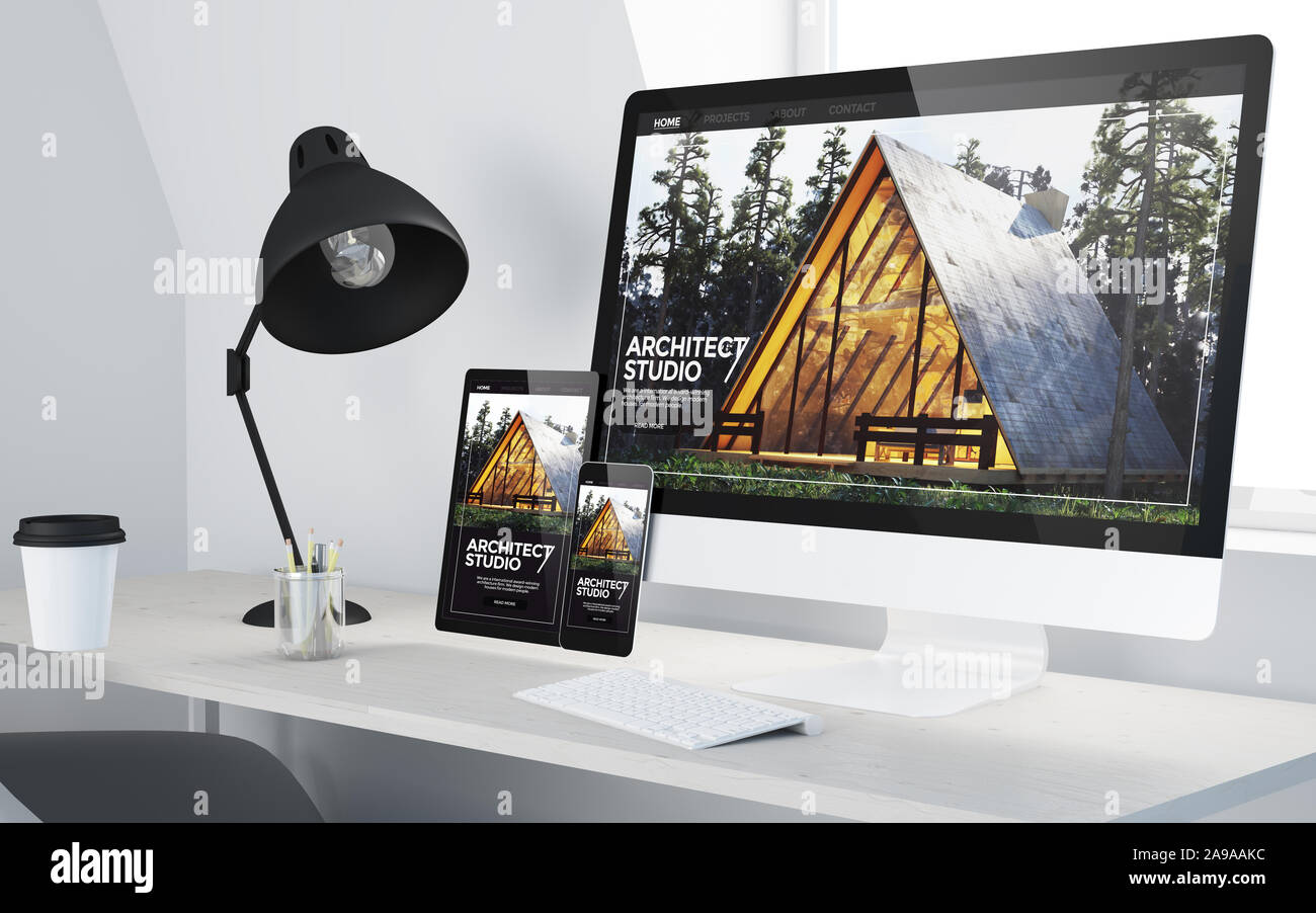 minimal desktop with responsive architect studio on devices 3d ...