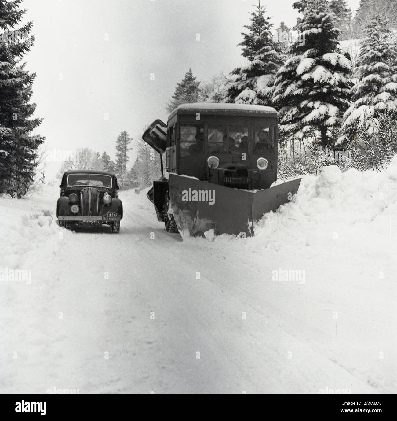 1950s, historical, a car of the era with a 'Cinena Rallye Monte-Carlo ...