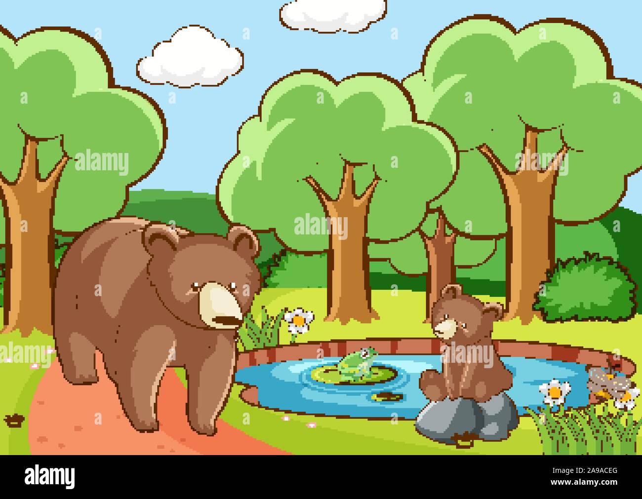 Scene with bears in forest illustration Stock Vector Image & Art - Alamy