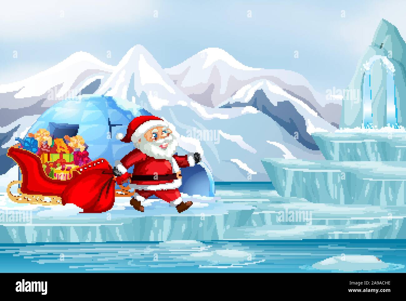 Christmas scene with Santa and presents illustration Stock Vector Image ...