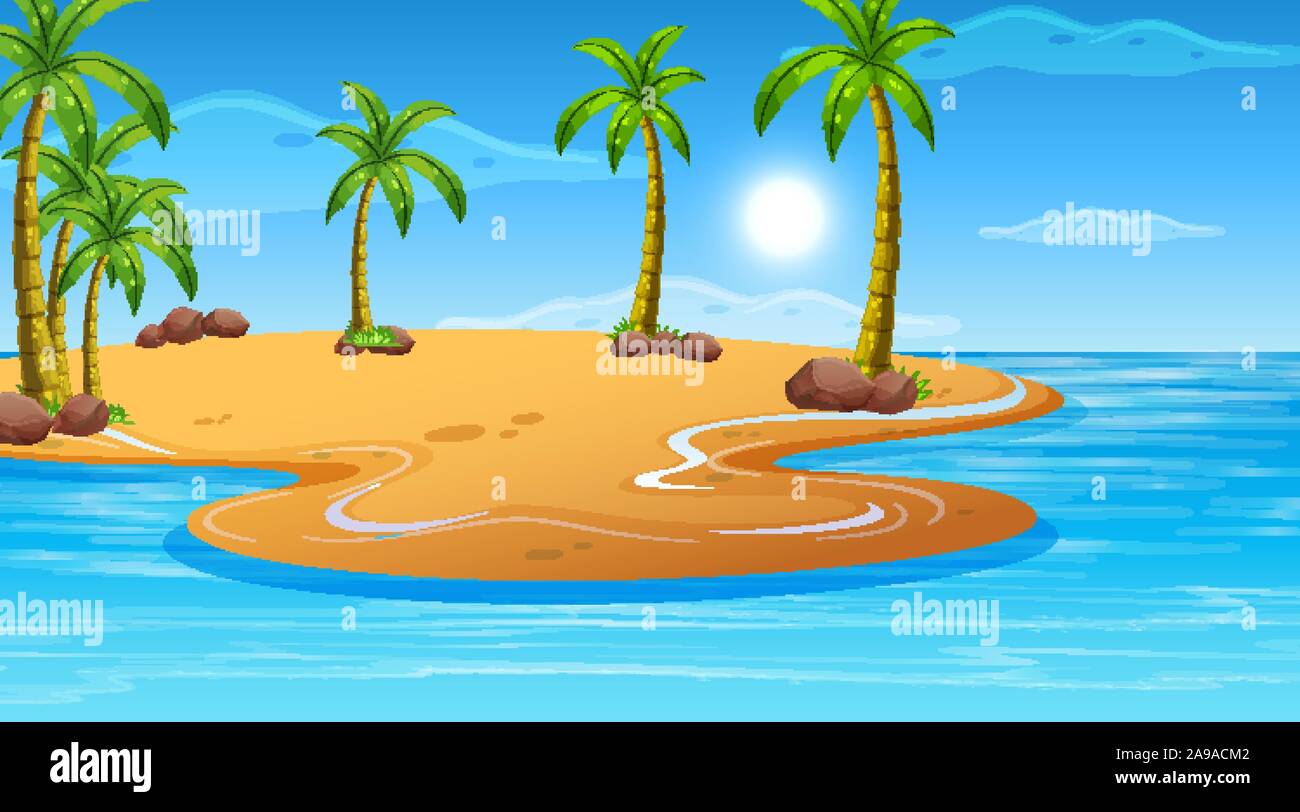 Empty nature beach ocean coastal landscape illustration Stock Vector ...