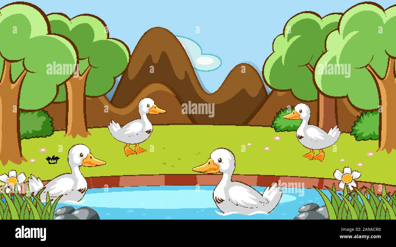 Scene with ducks in the forest illustration Stock Vector Image & Art ...