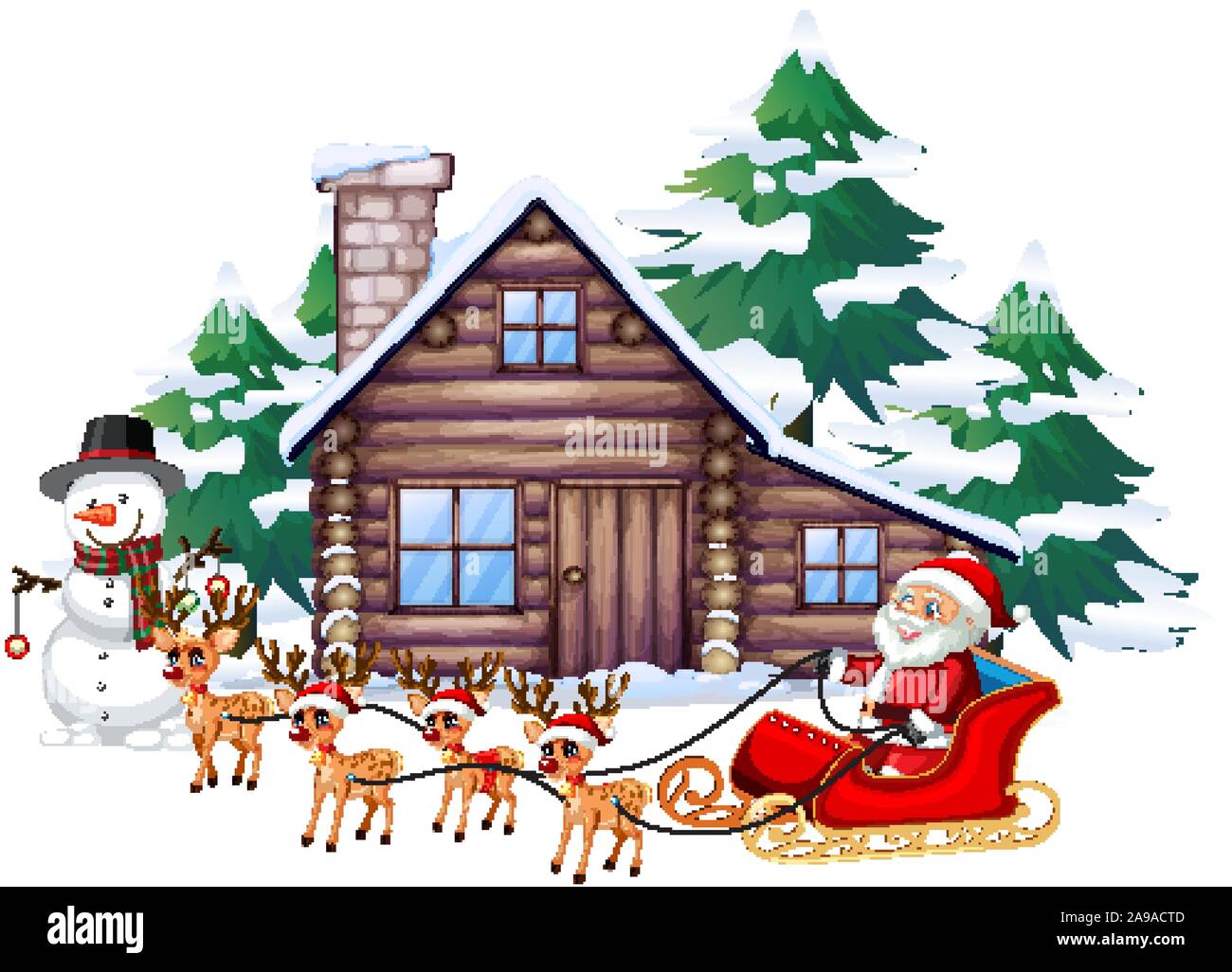Scene with Santa and reindeer on sleigh illustration Stock Vector Image ...
