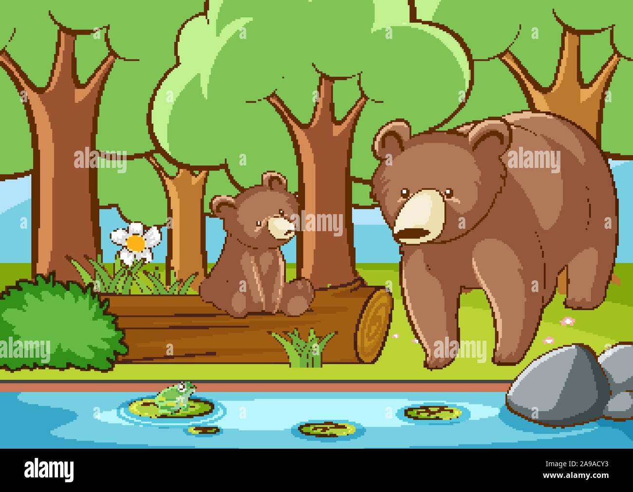 Scene with grizzly bears in forest illustration Stock Vector Image ...