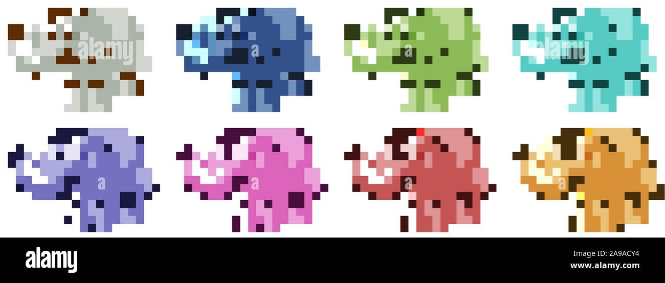 Set of isolated elephants in different colors illustration Stock Vector ...