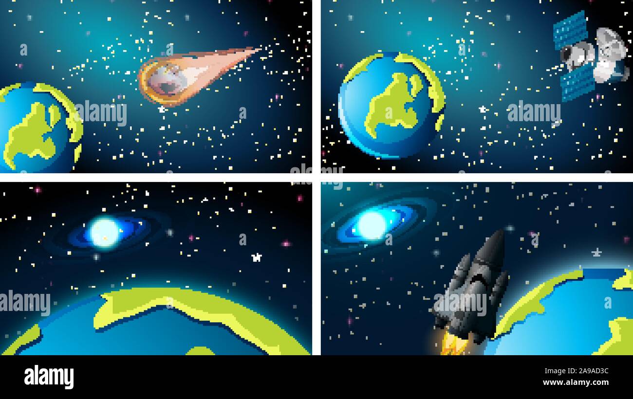 Set of different space scenes illustration Stock Vector Image & Art - Alamy