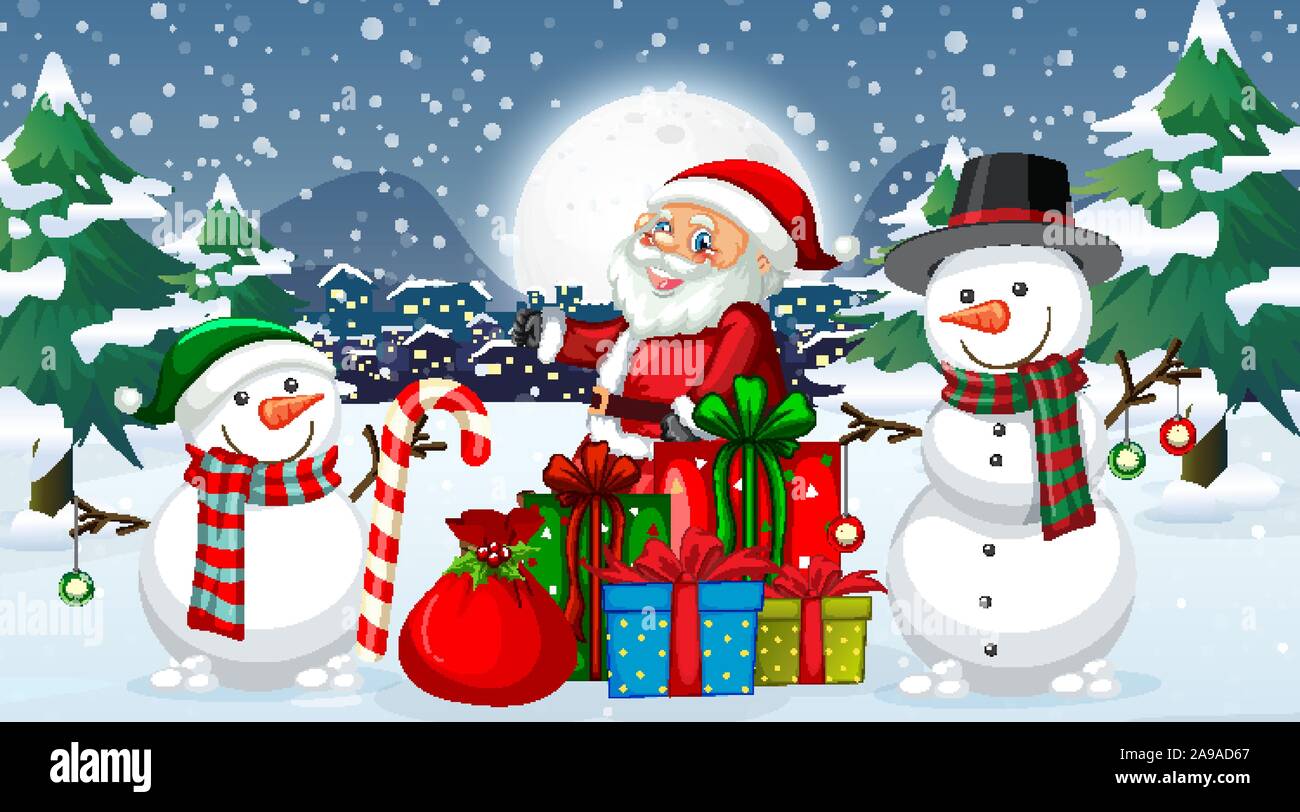 Scene with santa and snowman illustration Stock Vector Image & Art - Alamy