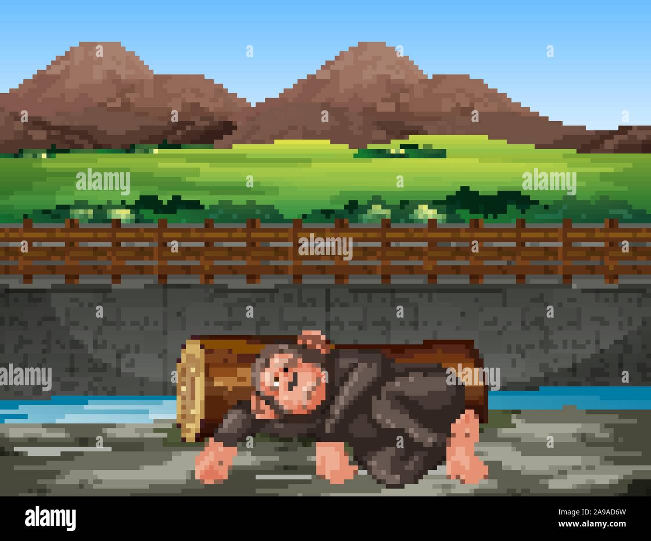 Scene with sad monkey in the zoo illustration Stock Vector Image & Art ...