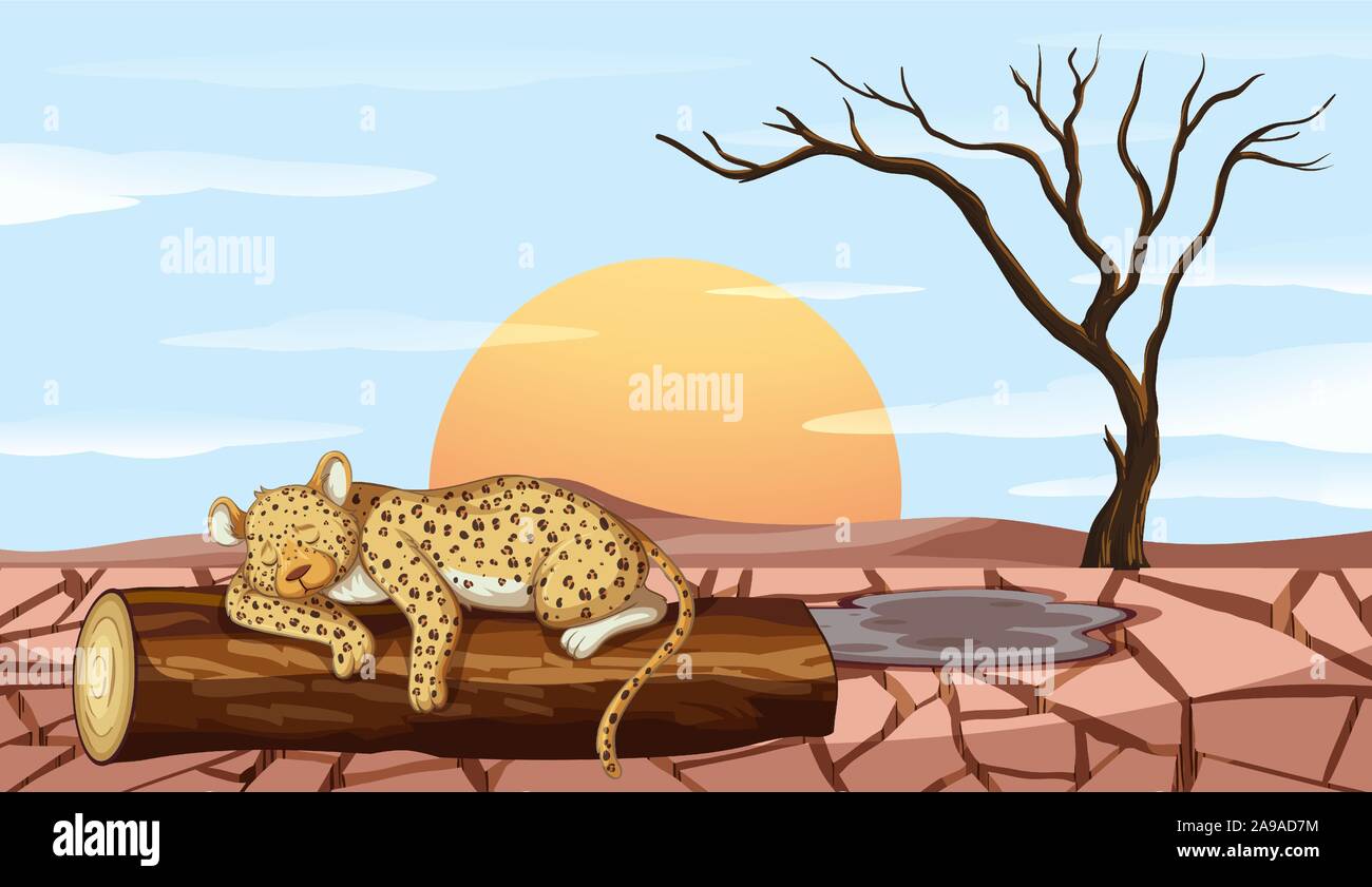 Background scene with tiger and drought illustration Stock Vector Image ...