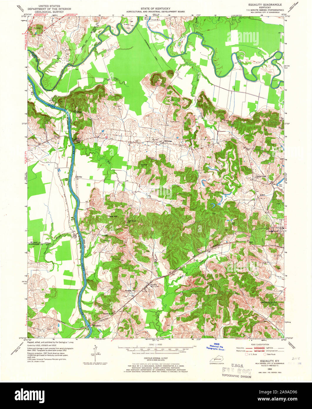 USGS TOPO Map Kentucky KY Equality 803497 1952 24000 Stock Photo - Alamy