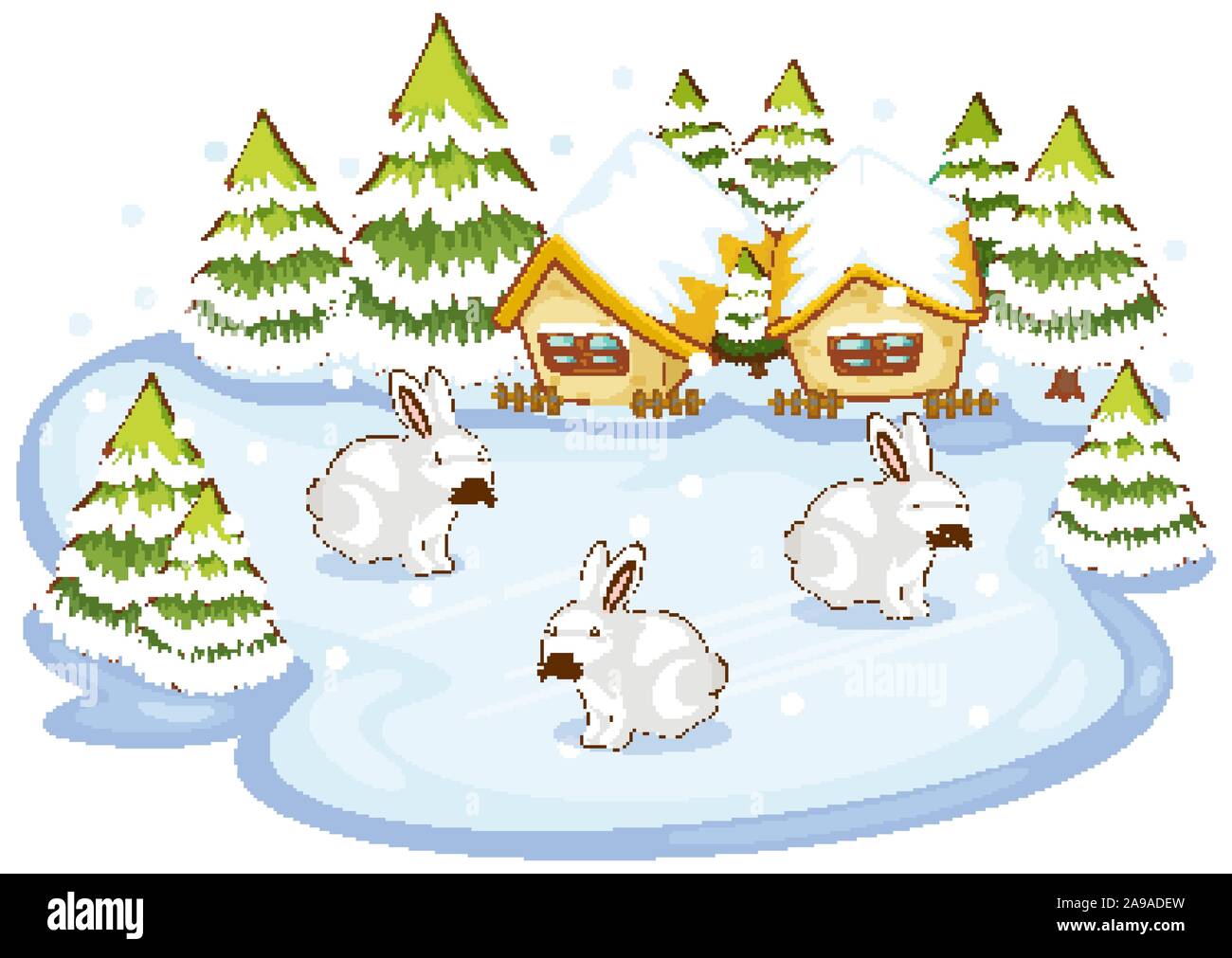 Scene with three rabbits in snow field illustration Stock Vector Image ...