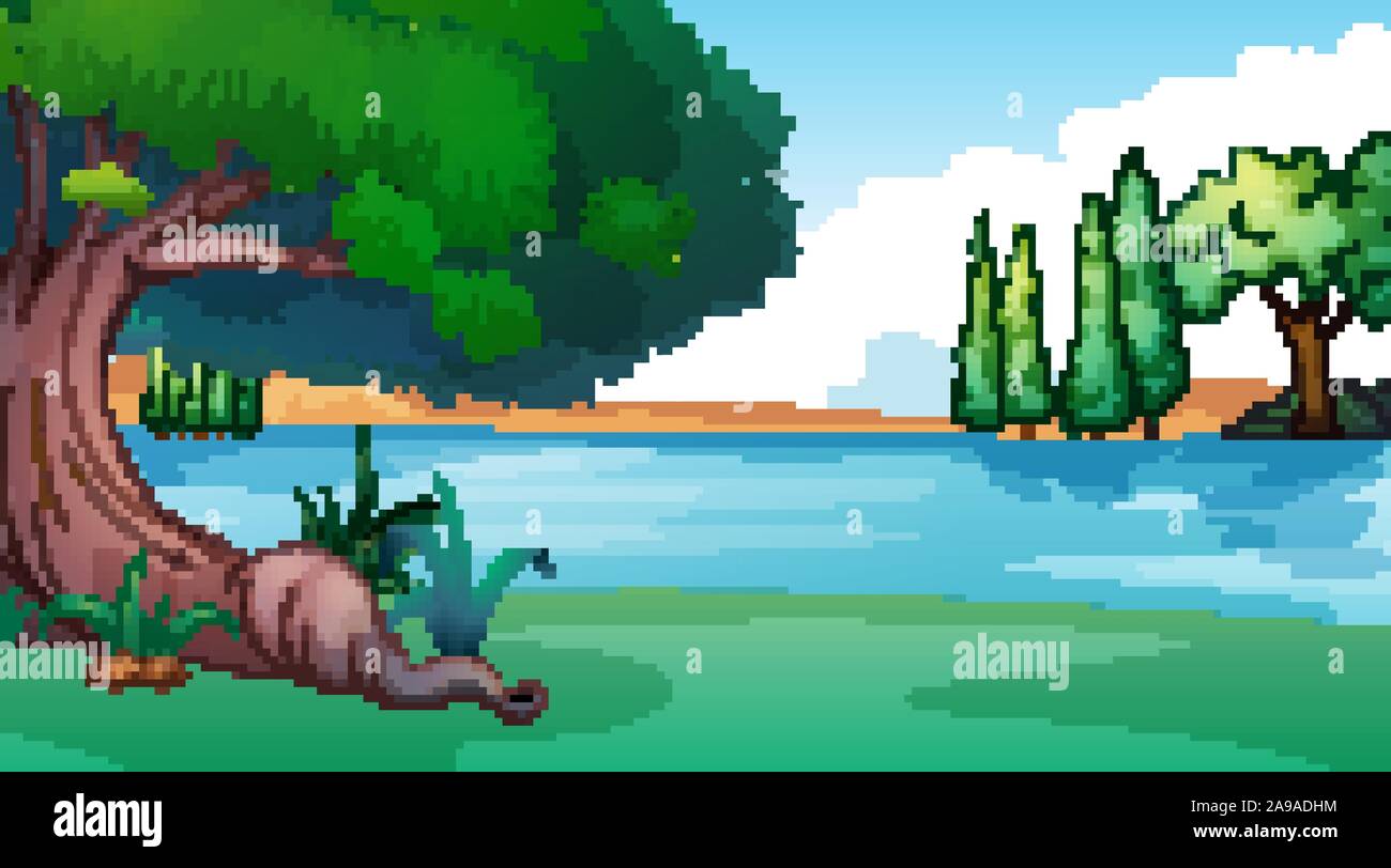 Background scene with tree by the lake illustration Stock Vector Image ...