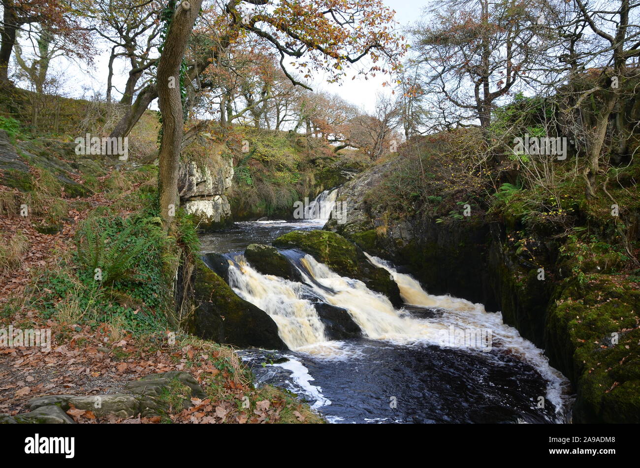 Triple Spout waterfall on the river Doe, Ingleton, North Yorkshire ...