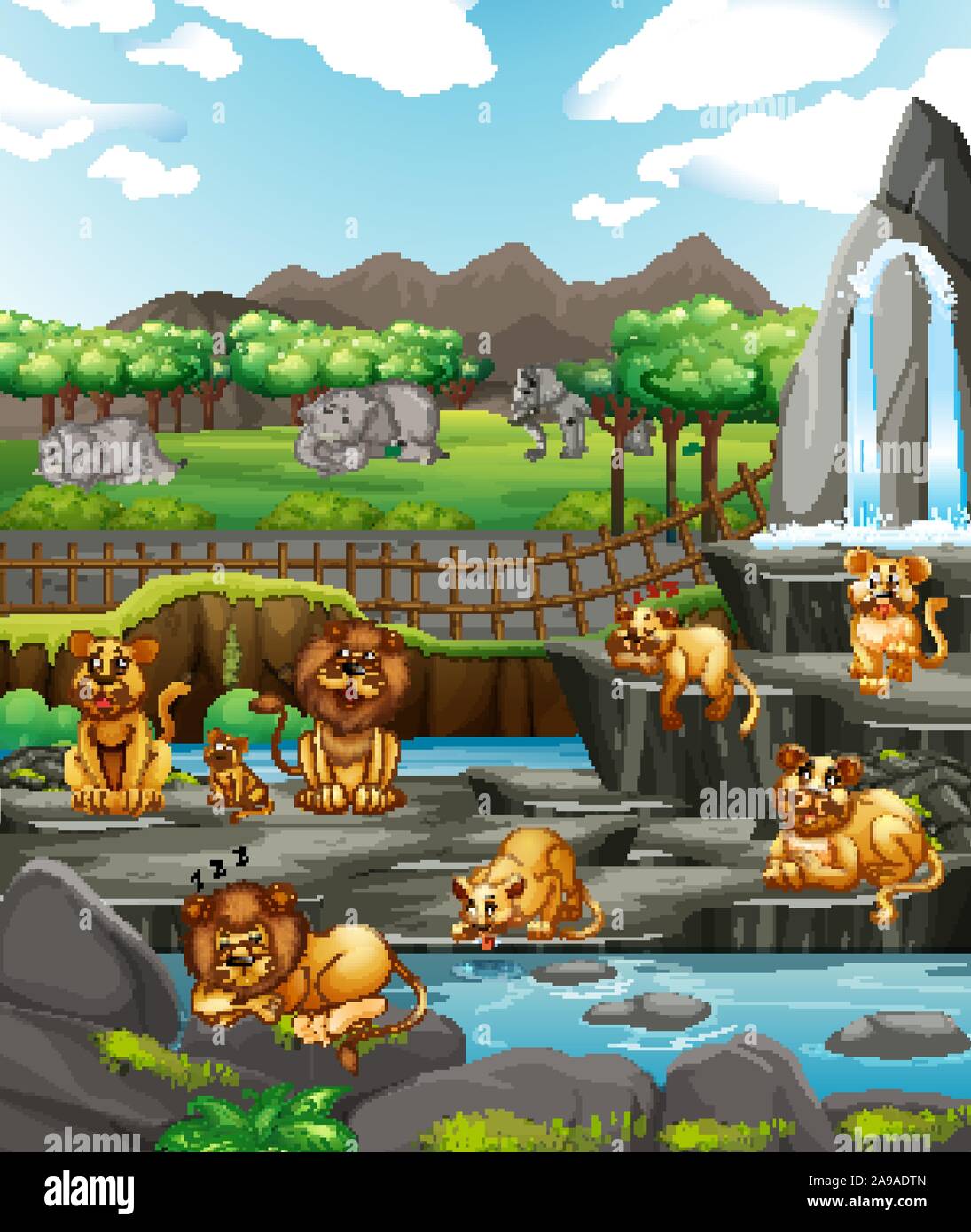 Scene with animals at the zoo illustration Stock Vector Image & Art - Alamy