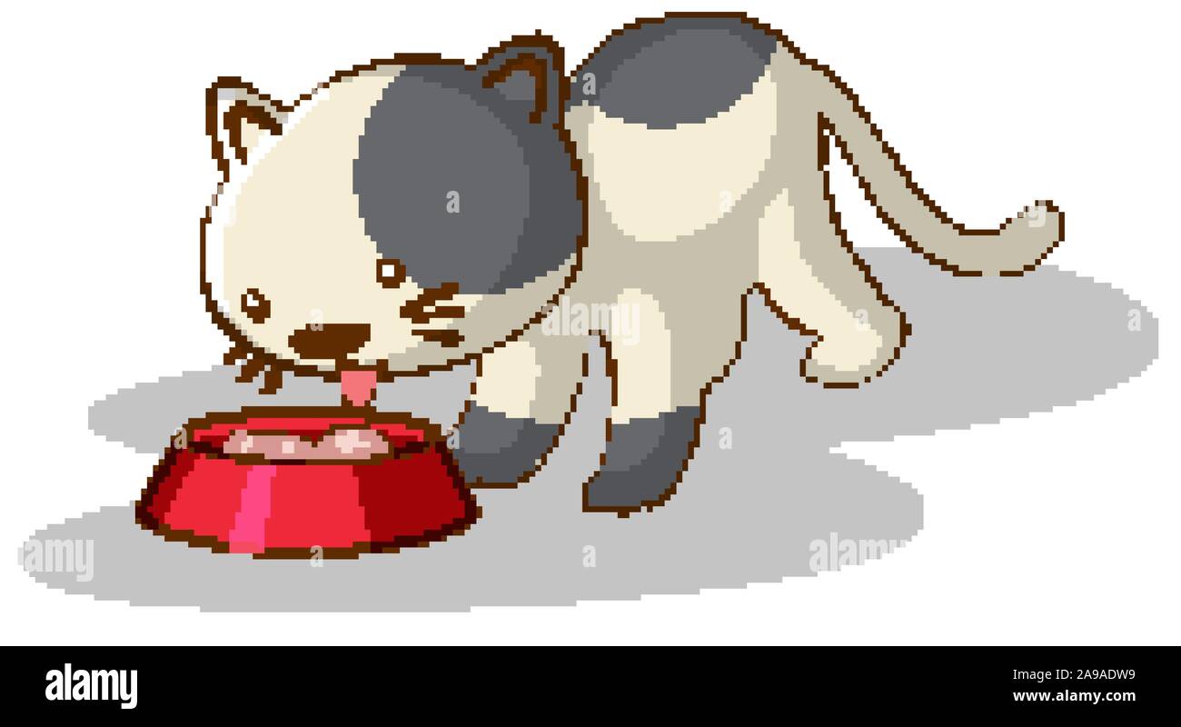 Cat eating food on white background illustration Stock Vector Image ...