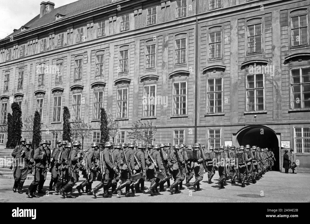 Original caption: German military invading Prague Castle, Prague 1930s ...