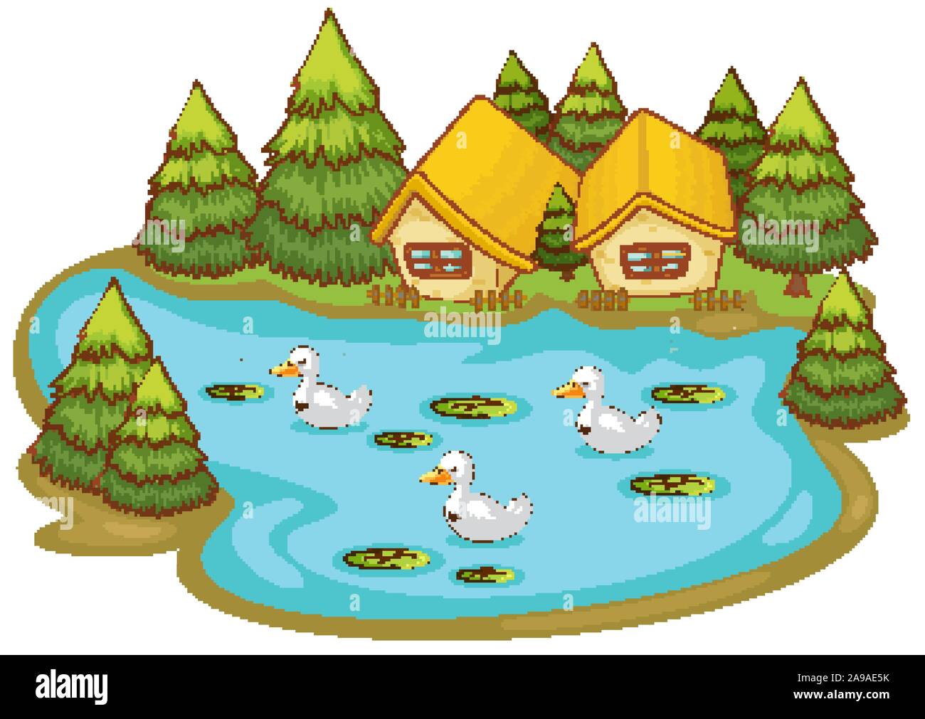 Houses with ducks on white background illustration Stock Vector Image ...