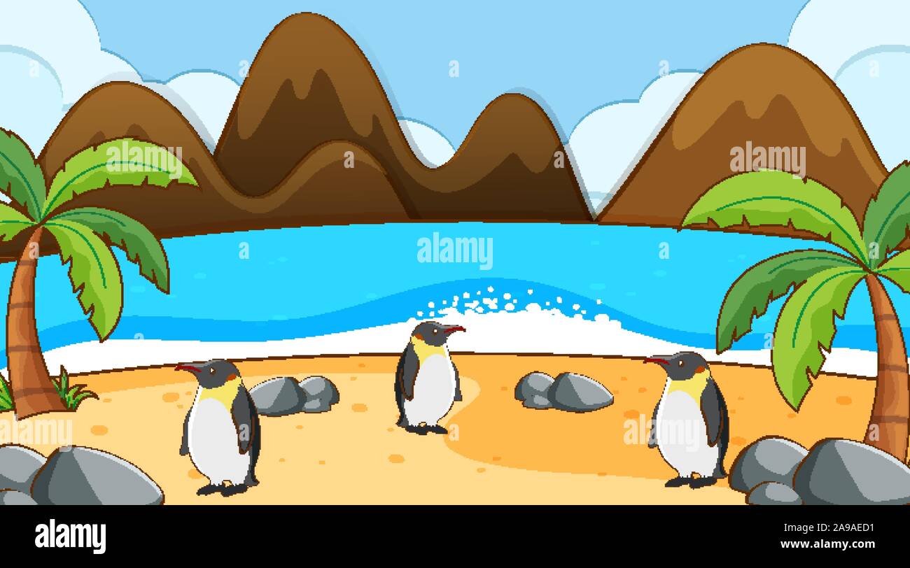 Scene with penguins on the beach illustration Stock Vector Image & Art ...