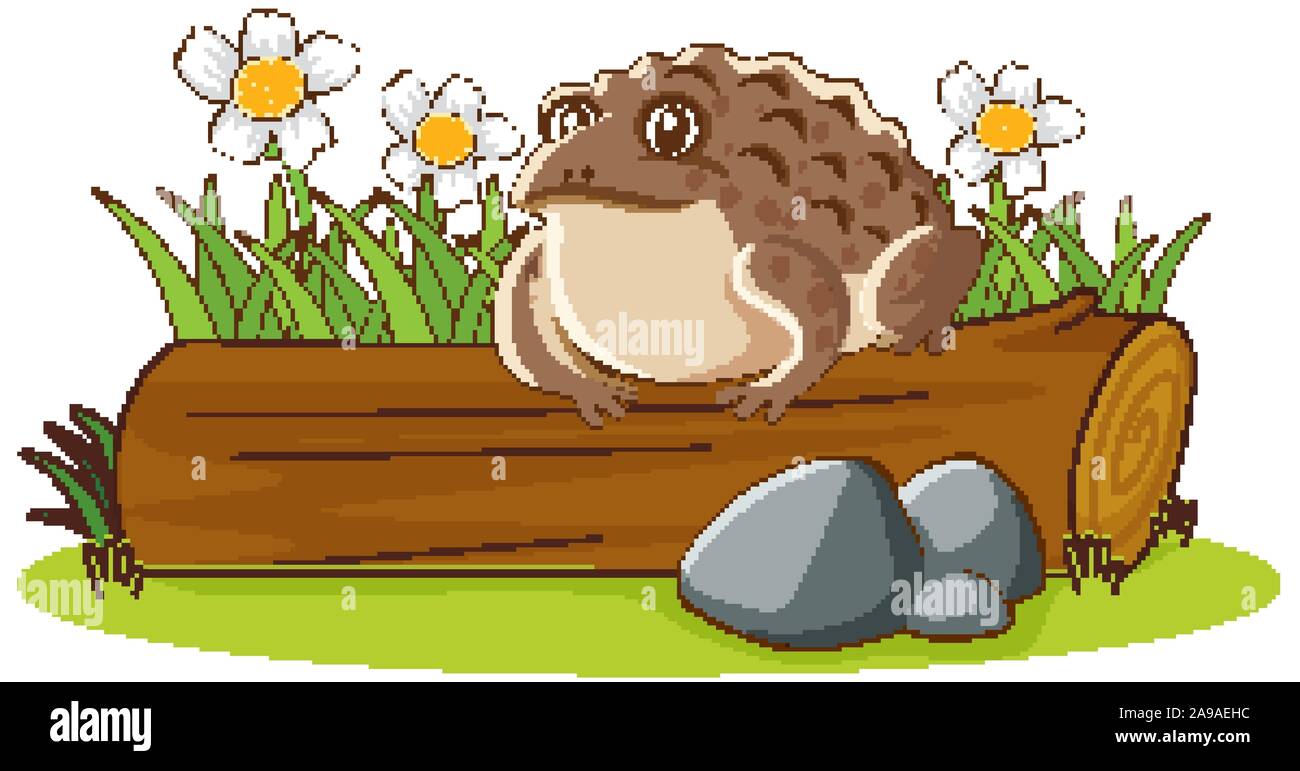 Isolated picture of brown toad on log illustration Stock Vector Image ...