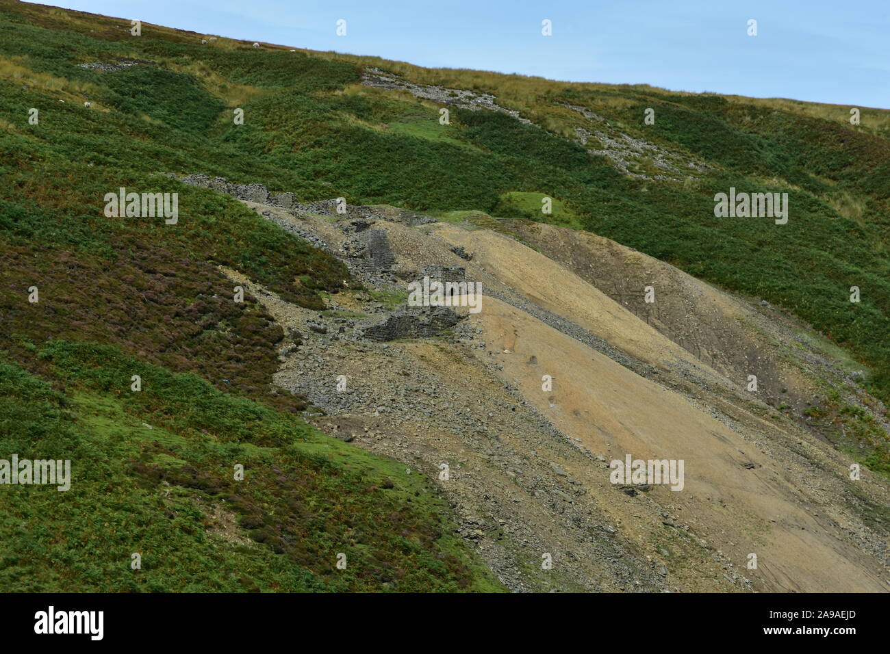 Lead mine and spoil heap, Gunnerside Gill, North Yorkshire Stock Photo ...