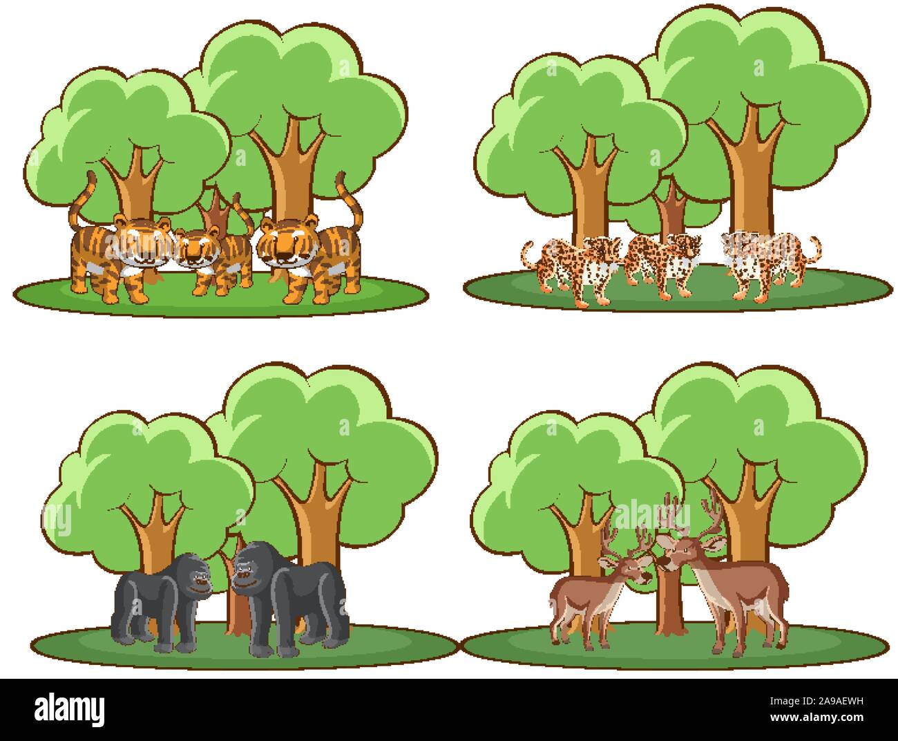 Four forest scenes with many animals illustration Stock Vector Image ... Four forest scenes with many animals illustration Stock Vector Image ...