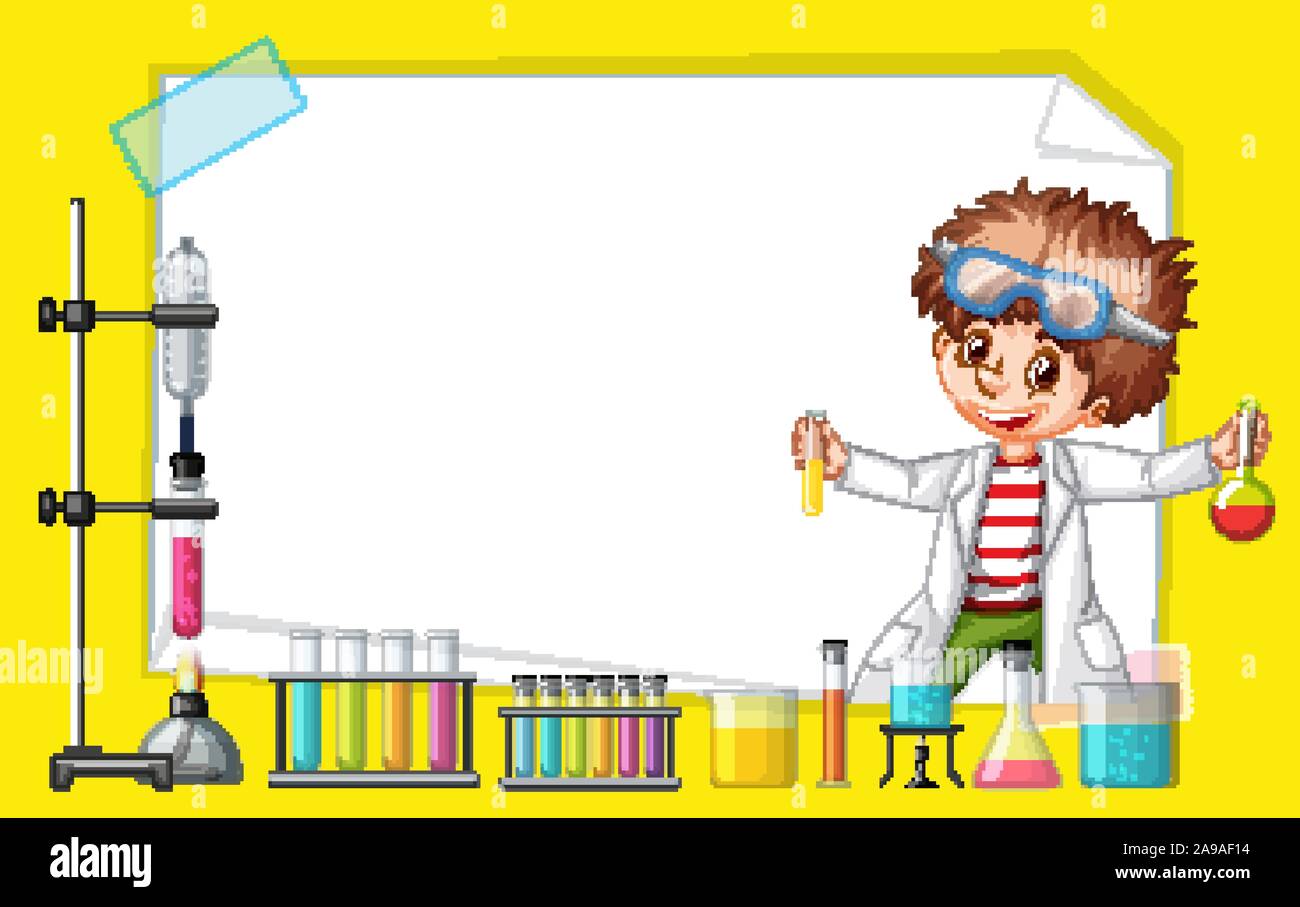 Frame template design with kid in science lab illustration Stock Vector ...