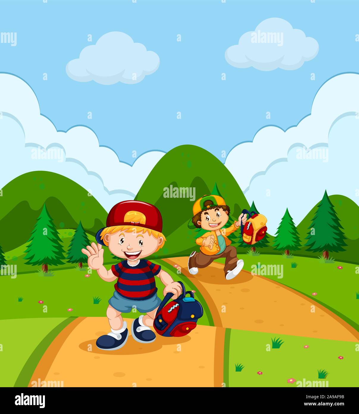 Two boys running in park illustration Stock Vector Image & Art - Alamy