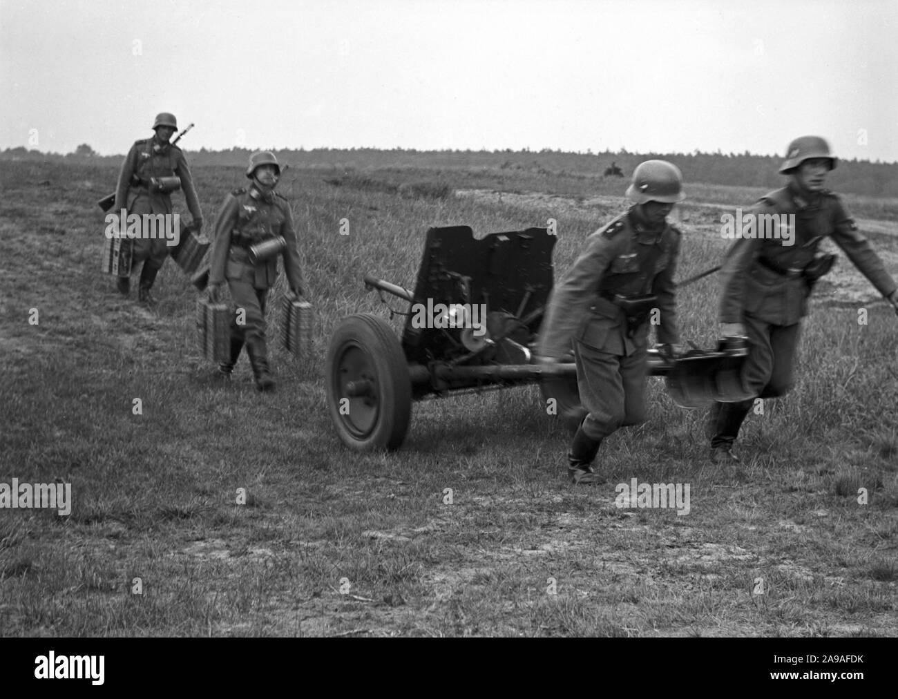 Soldiers of the German Wehrmacht practising and exercising on a ...