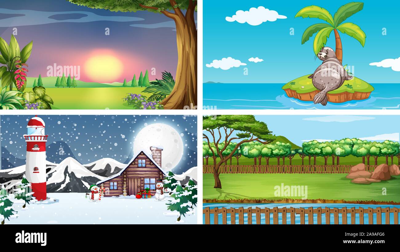 Four scenes of different locations illustration Stock Vector Image ...