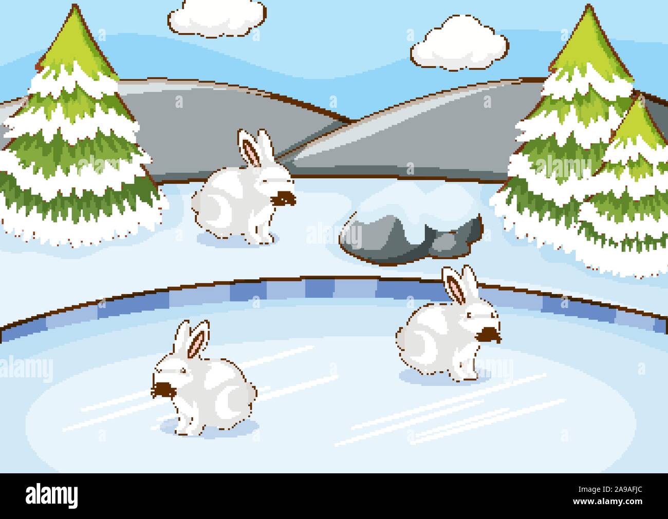 Scene with rabbits in winter illustration Stock Vector Image & Art - Alamy