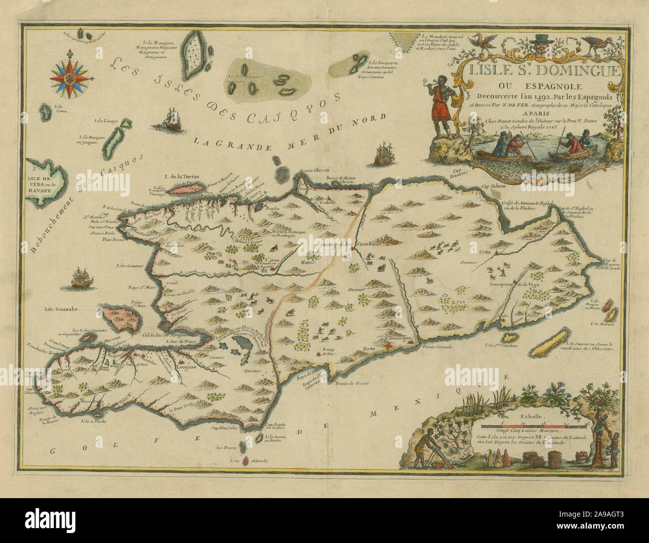 French map of Hispaniola by Nicolas de Fer Stock Photo - Alamy