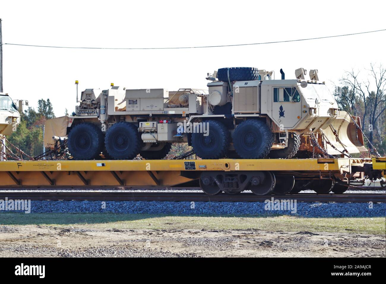 Military vehicles and equipment belonging to the 389th Engineer ...