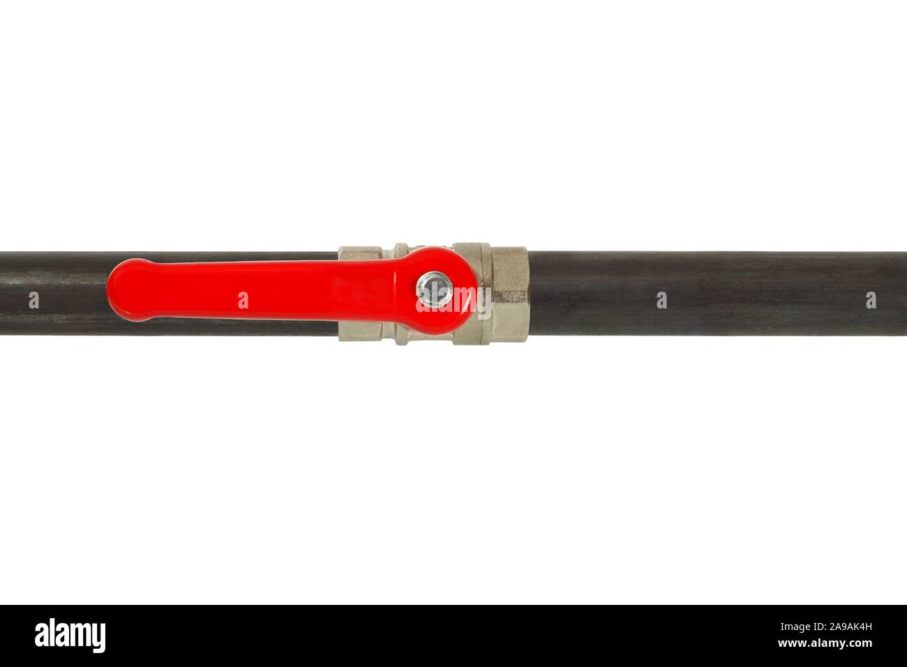 Pipe and open valve with red handle isolated on white background Stock ...