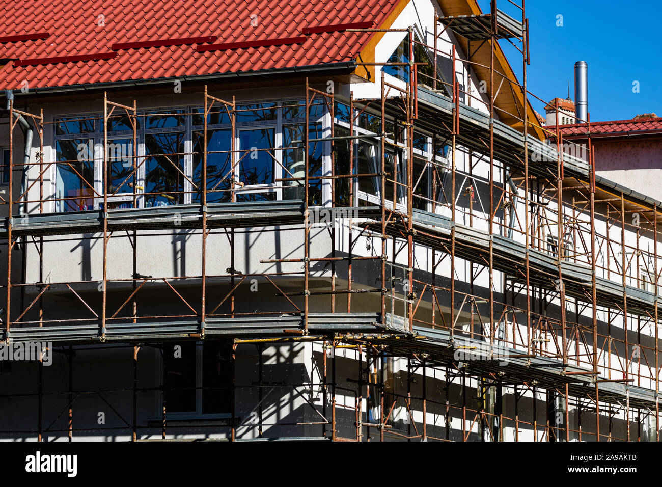 New construction, steel scaffold. House under construction Stock Photo ...