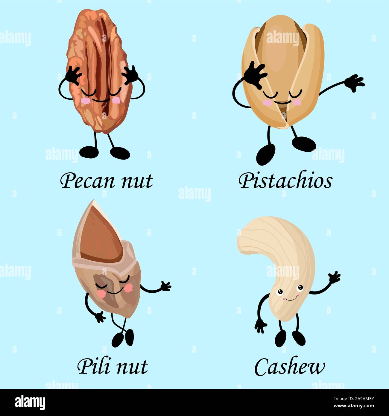 collection of nuts characters. Healthy foods. Vegetarianism and healthy ...