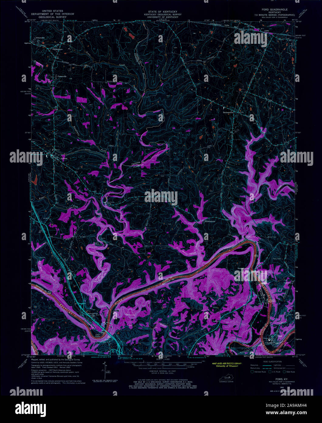USGS TOPO Map Kentucky KY Ford 708664 1965 24000 Inverted Stock Photo ...