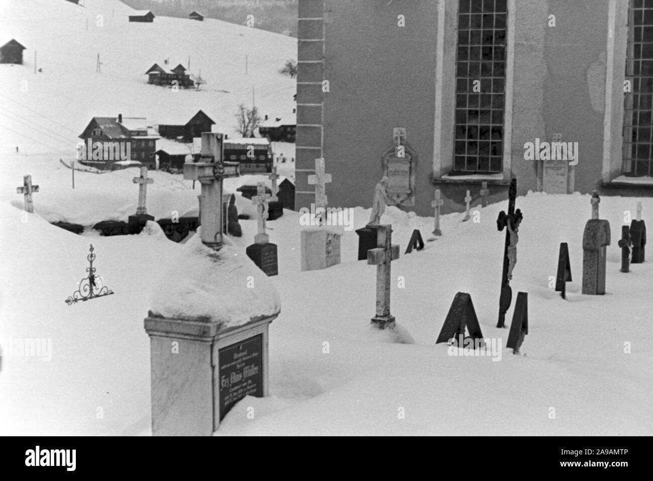 A snowy winter landscape, Germany 1930s Stock Photo - Alamy