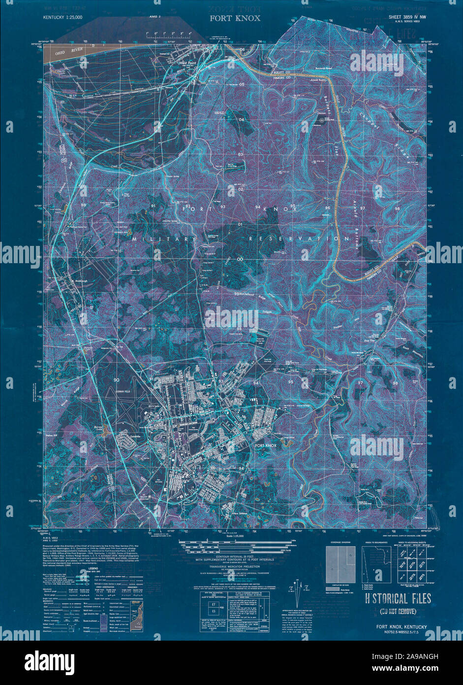 USGS TOPO Map Kentucky KY Fort Knox 803529 1950 25000 Inverted Stock ...