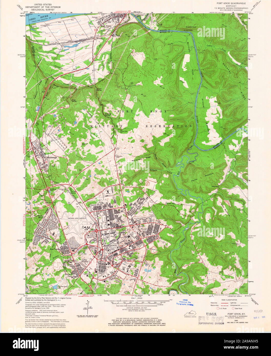 USGS TOPO Map Kentucky KY Fort Knox 803528 1960 24000 Stock Photo - Alamy