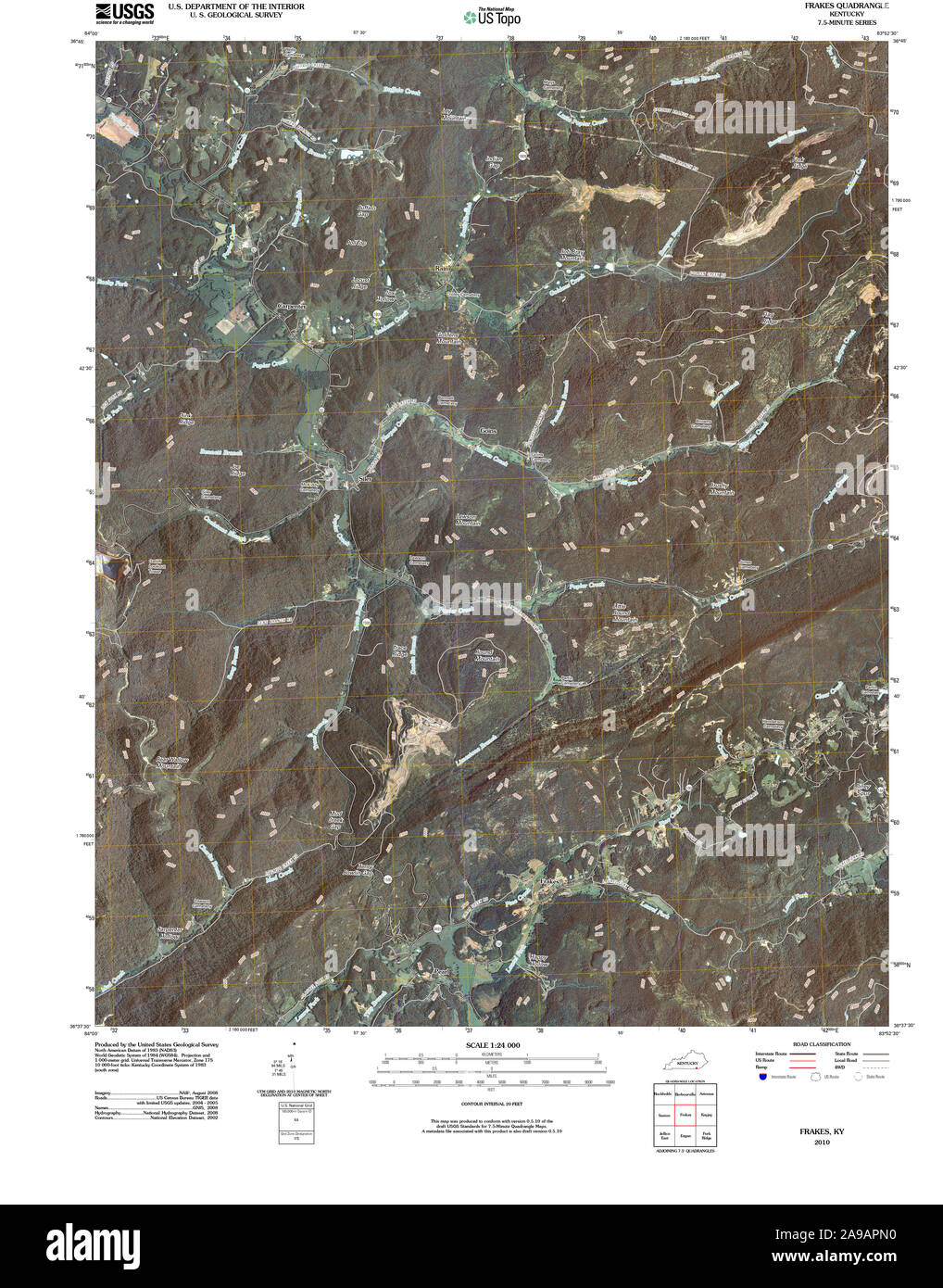 USGS TOPO Map Kentucky KY Frakes 20100421 TM Stock Photo - Alamy
