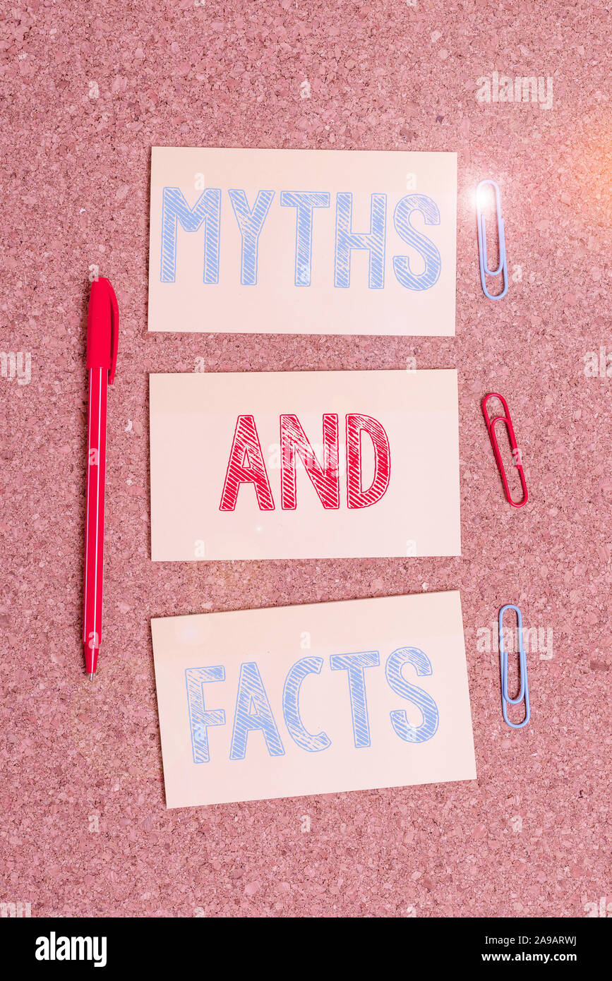 Writing Note Showing Myths And Facts Business Concept For Oppositive