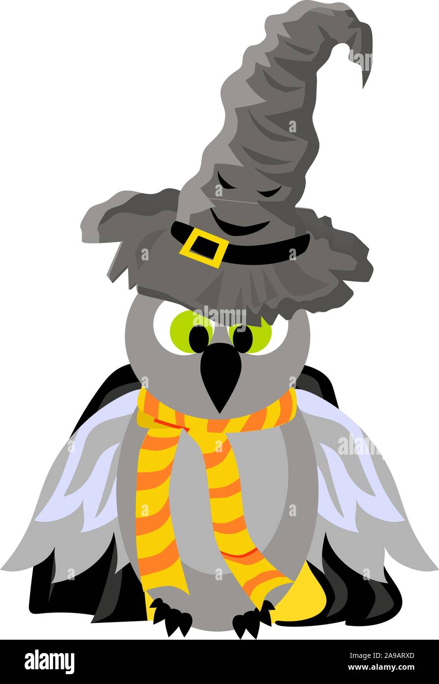 SCHOOL OF MAGIC. OWL In a mantle and a magic talking hat. Hogwarts ...