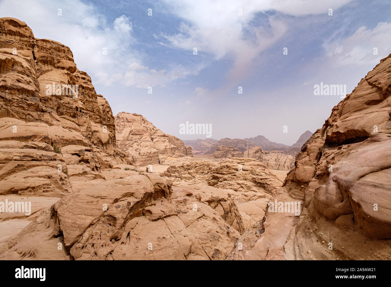 The view out from the base of the Burdah Rock Bridge of Wadi Rum ...